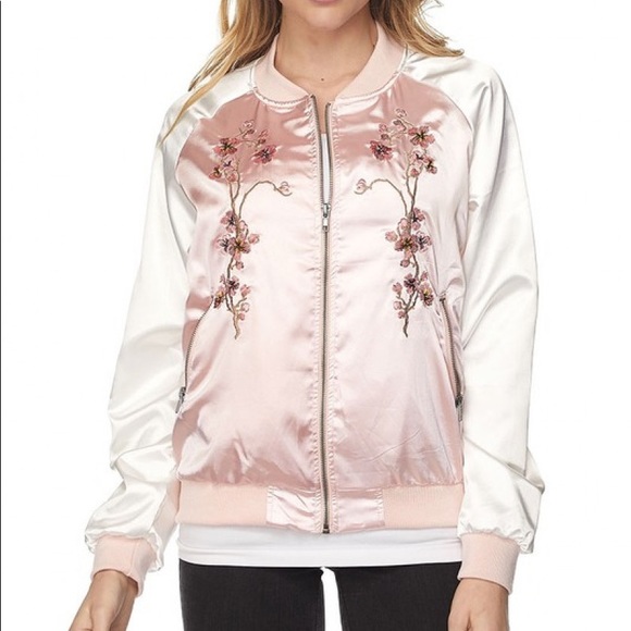 Jackets & Coats | Pink Floral Embroidered Bomber Jacket | Poshmark